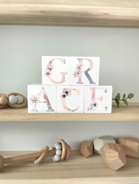 Boho Watercolor Floral Nursery Décor Blocks Pastel - Etsy