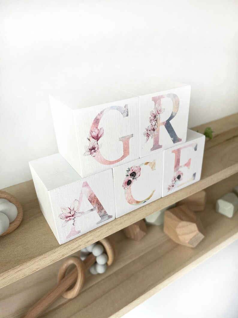 Boho Watercolor Floral Nursery Décor Blocks Pastel - Etsy