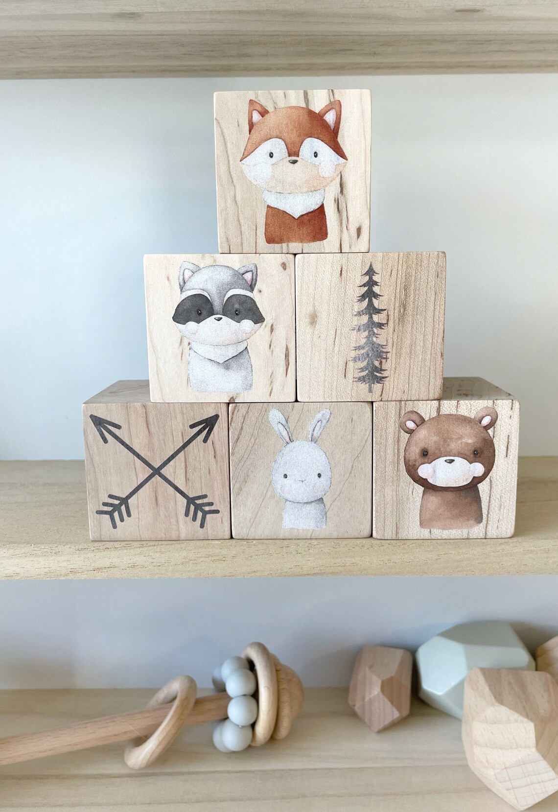 Baby Gift for Boy, Nursery Decor Blocks With Woodland Animals Designs ...