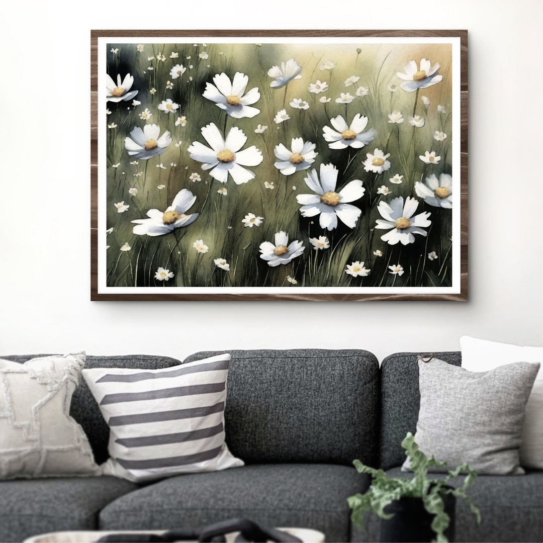 PRINTABLE Wild White Flowers Wall Art, Flower Digital Painting ...