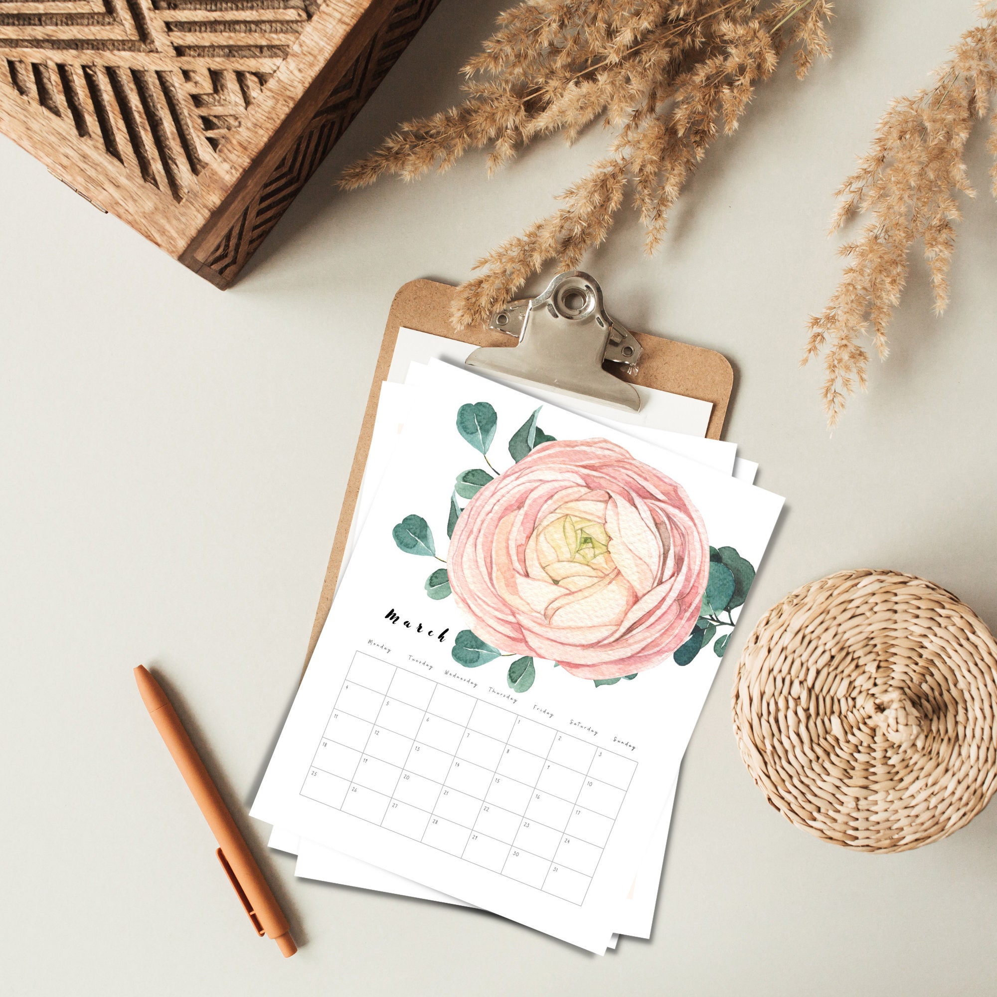 Printable Watercolour Floral Calendar 2024, Monthly Calendar With ...