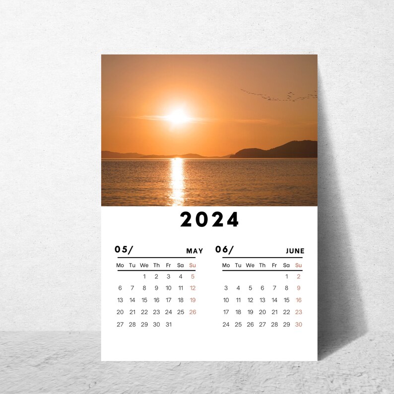Printable Sunsets Coastal Calendar 2024 Monthly Calendar With - Etsy