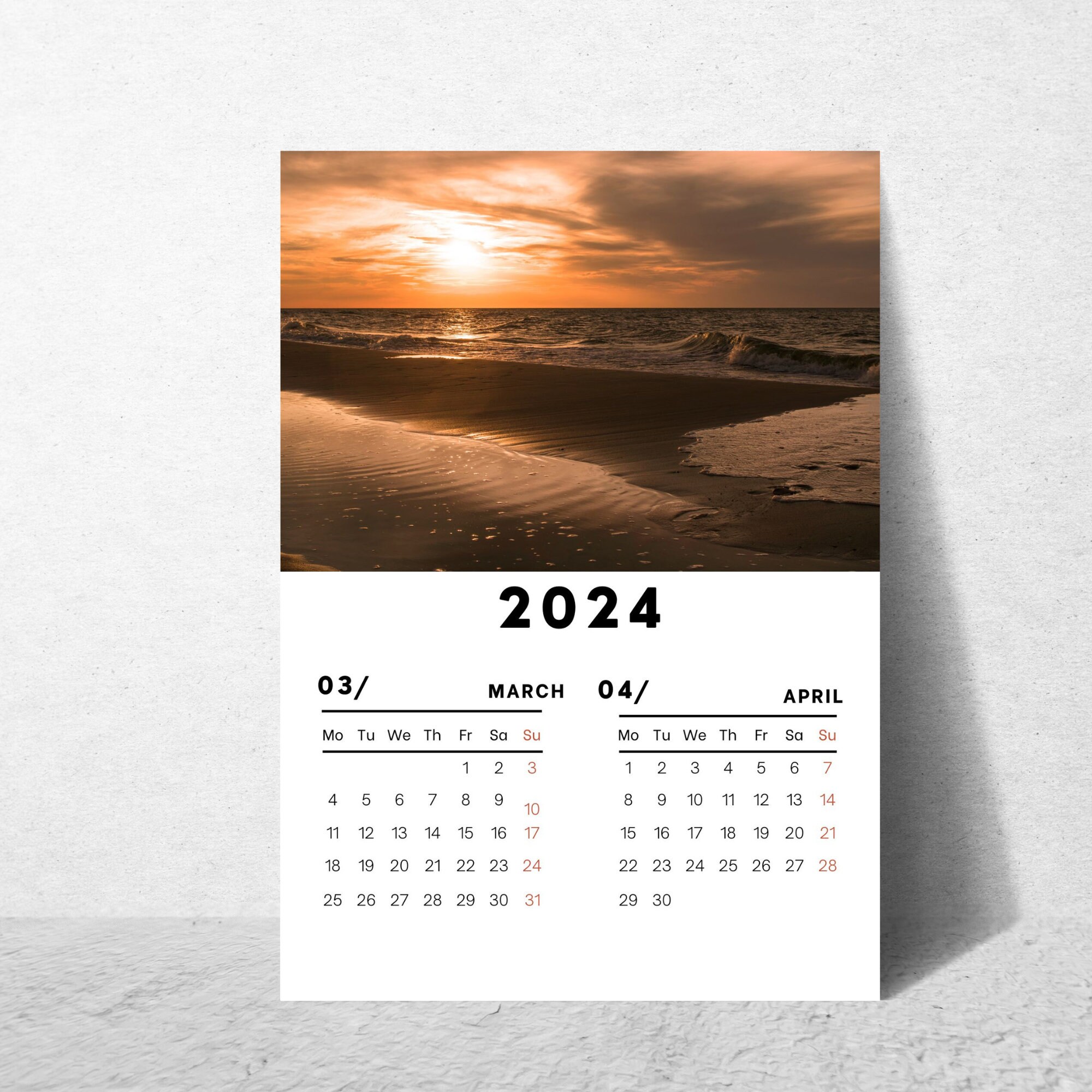 Printable Sunsets Coastal Calendar 2024 Monthly Calendar With - Etsy