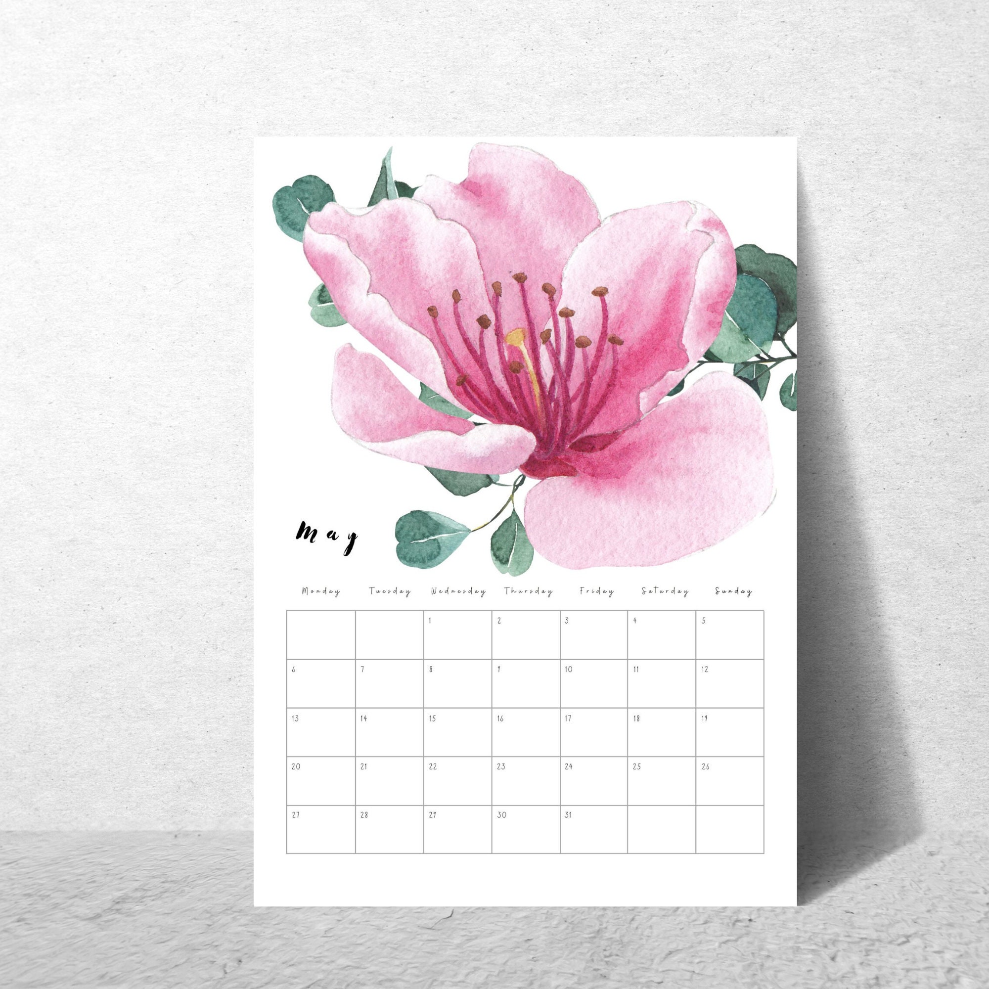 Printable Watercolour Floral Calendar 2024, Monthly Calendar With ...