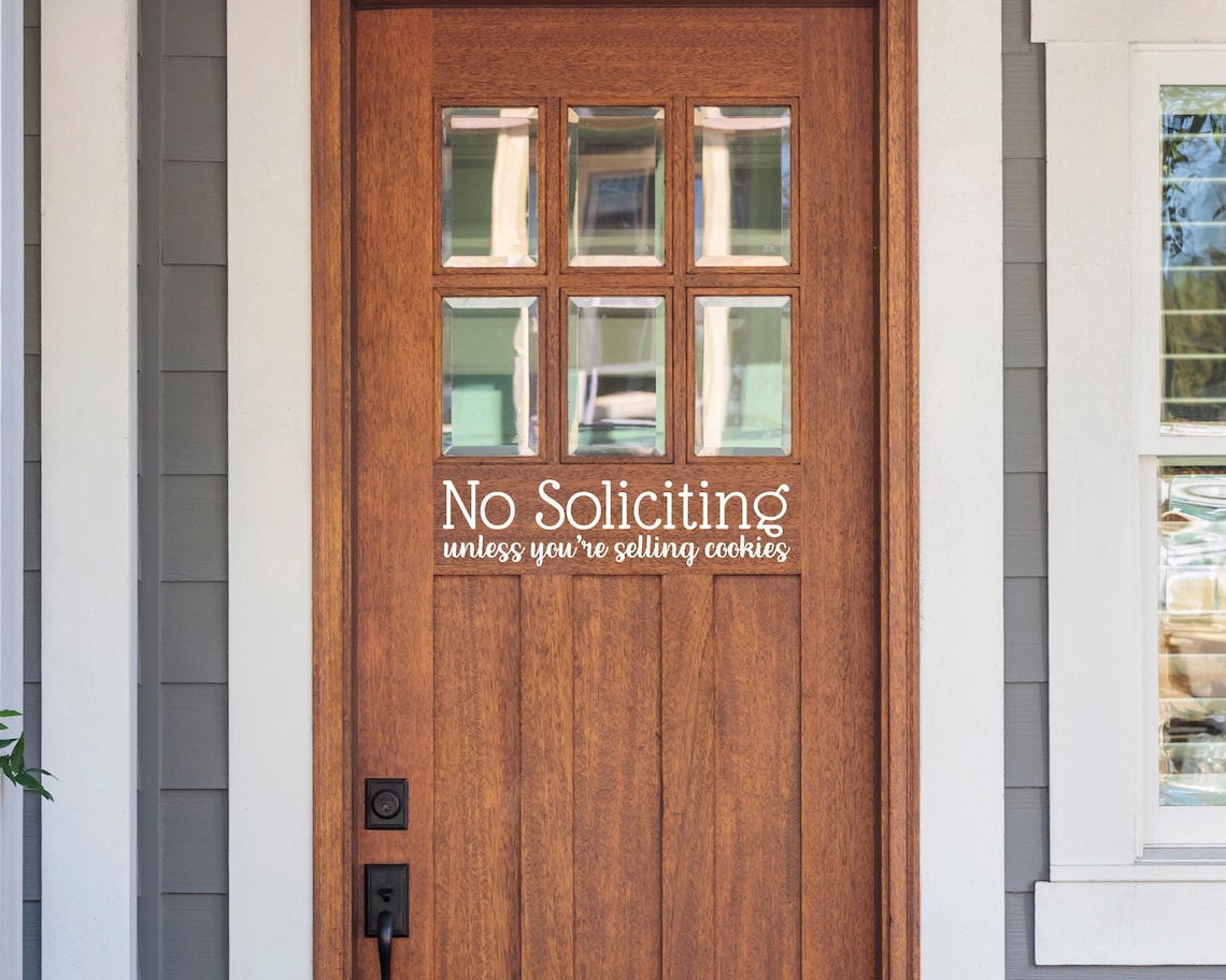No Soliciting Sign Front Door Decal, Porch Decor, Housewarming Gift - Etsy