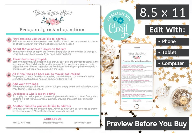 EDITABLE Business Faqs Frequently Asked Questions Etsy | Etsy