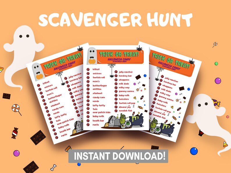 Halloween Candy Scavenger Hunt Printable Trick or Treating - Etsy