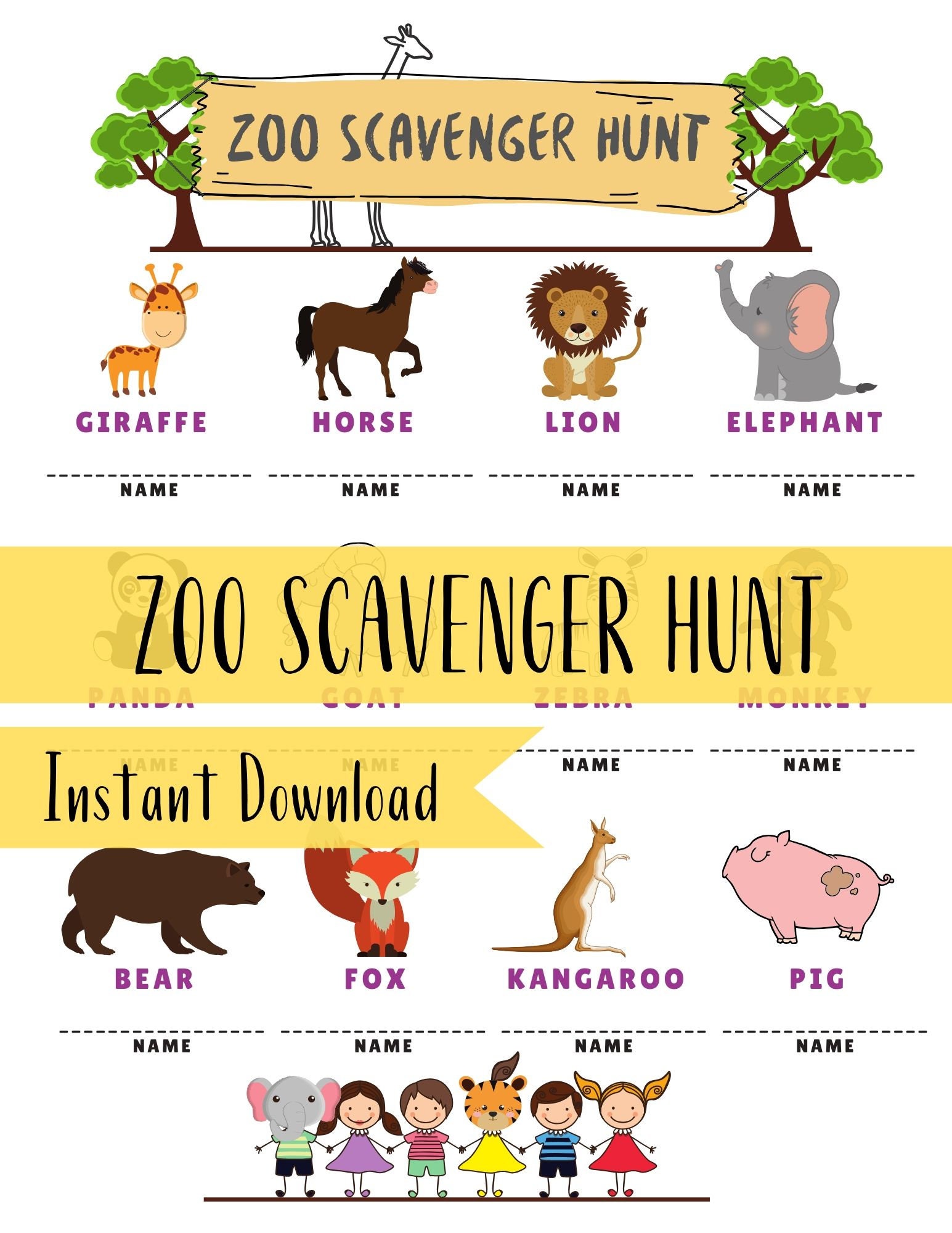 Zoo Scavenger Hunt Printable Fast and Easy Instant Download - Etsy