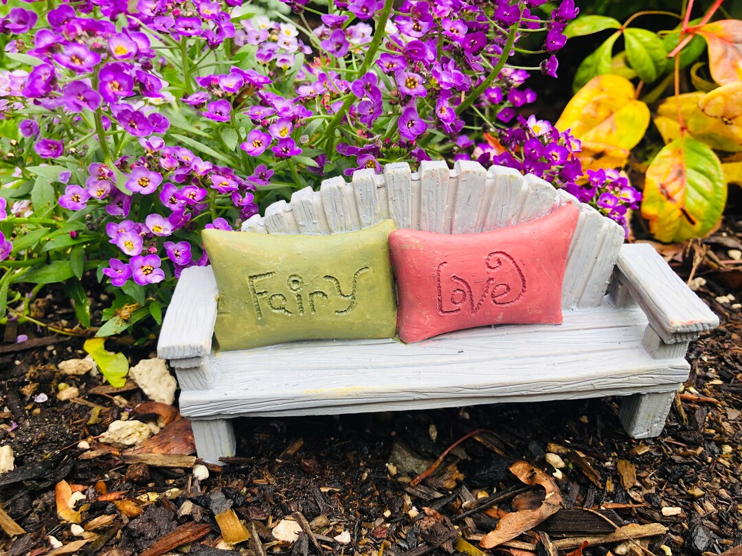 Fairy Bench With Attached Pillows Fairy & Love Fairy Garden Bench ...