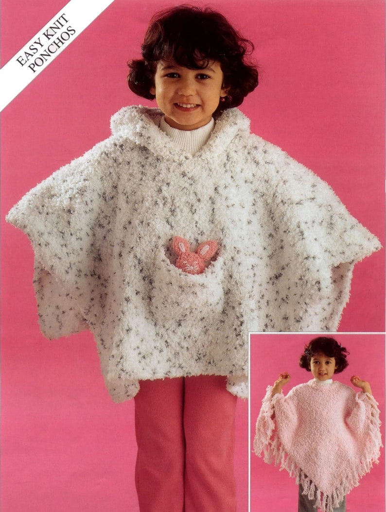 Girls easy Knit Ponchos 2 Styles With Hood or | Etsy