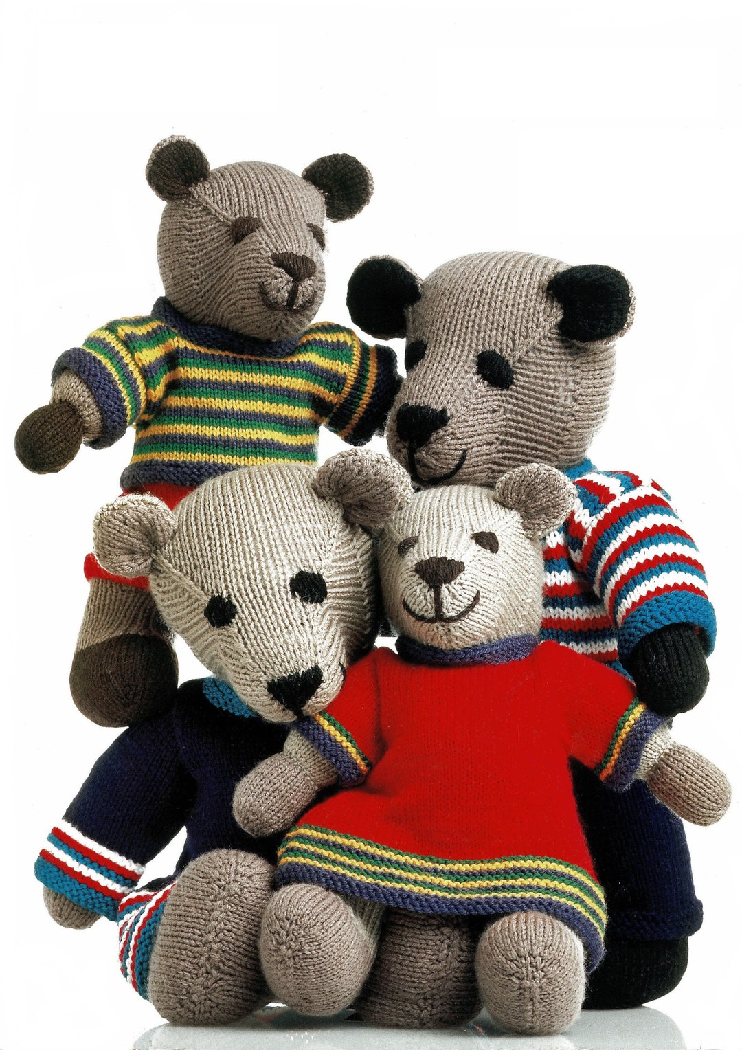 Cute Teddy Bear Family With Six Different Outfits, Vintage Knitting ...