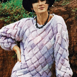Ladies Stylish Entrelac Sweater, Vintage Knitting Pattern, PDF, Digital ...
