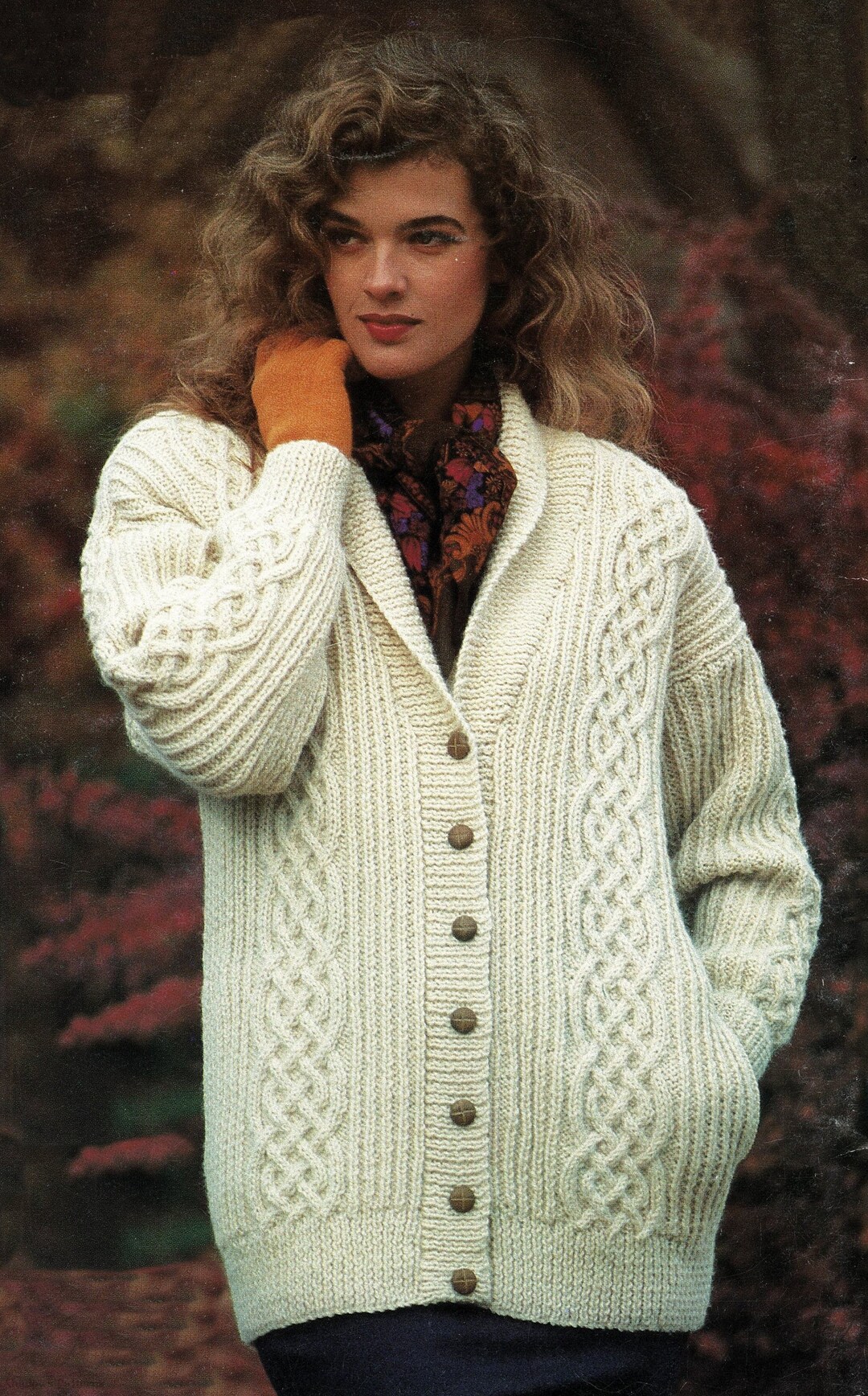 Ladies Lovely Aran Hip Length Jacket With Shawl Collar and Side Pockets ...