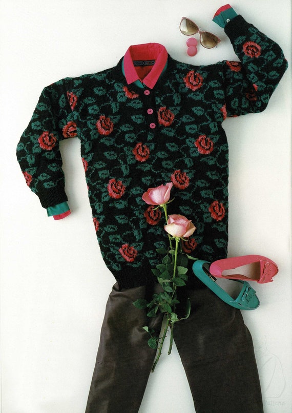 Ladies Gorgeous Sweater With All Over Rose Pattern Vintage | Etsy