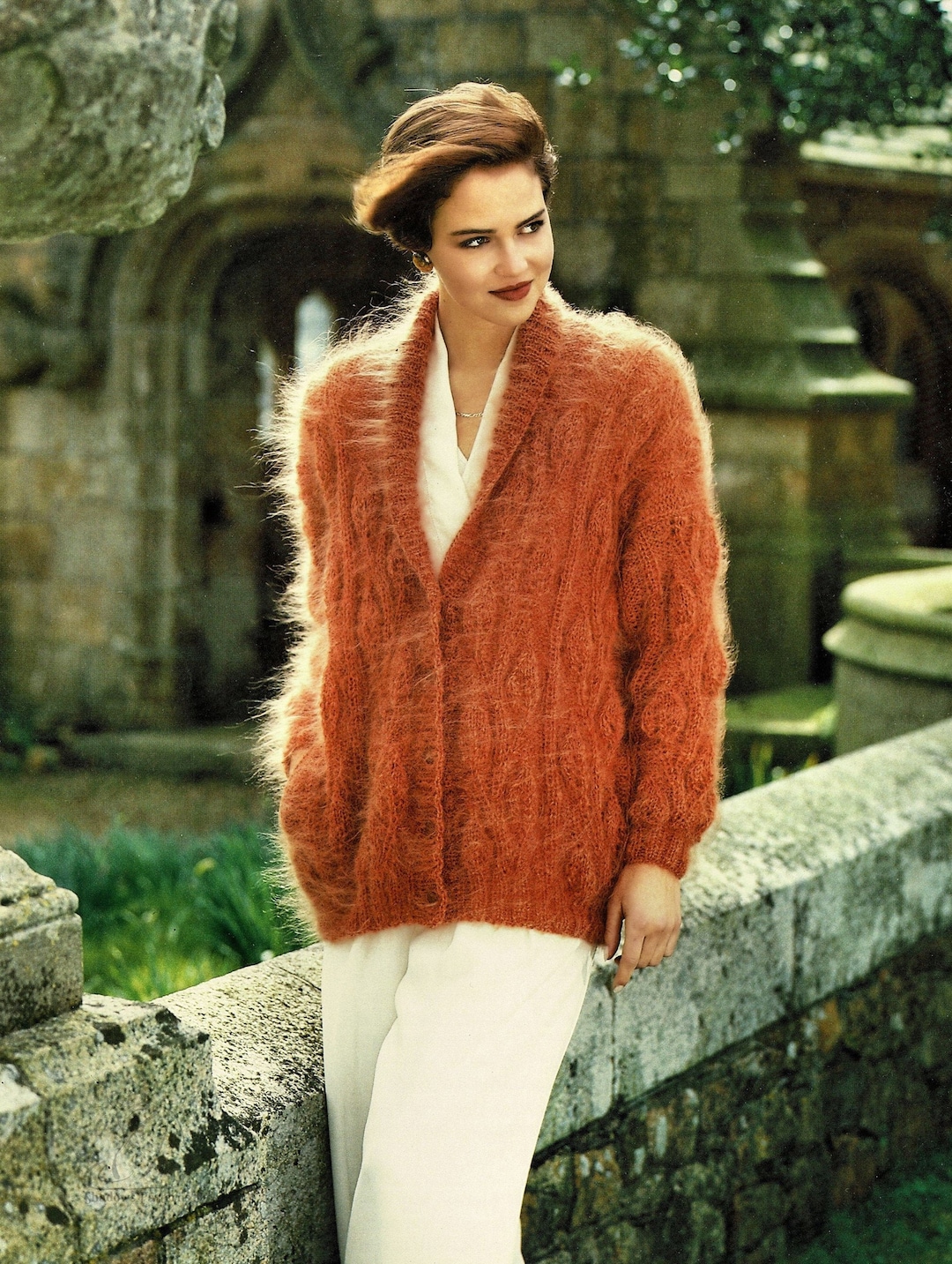 Ladies Beautiful Mohair Jacket With Shawl Collar and Decorative Leaf ...