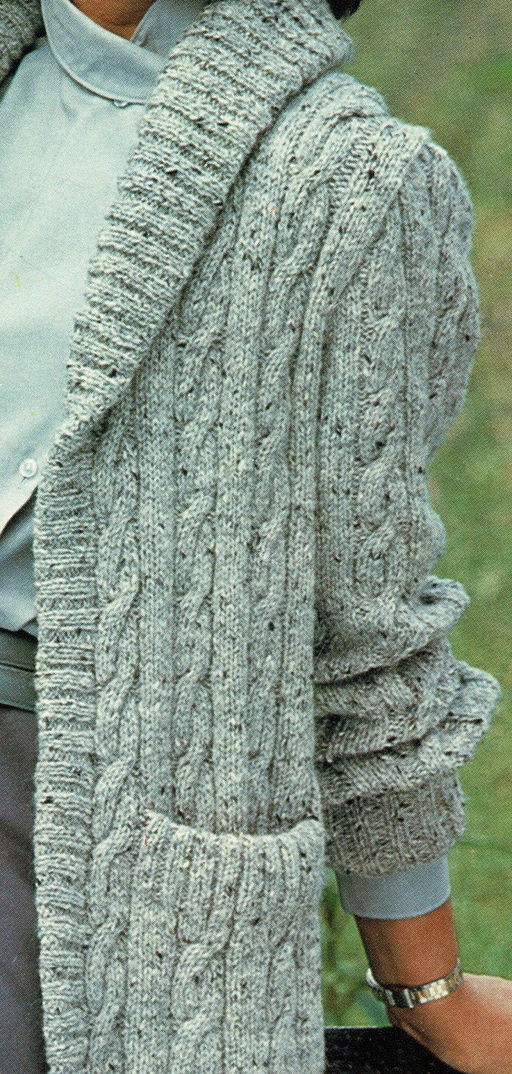 Ladies Lovely Cable Jacket With Shawl Collar, Vintage Knitting Pattern ...