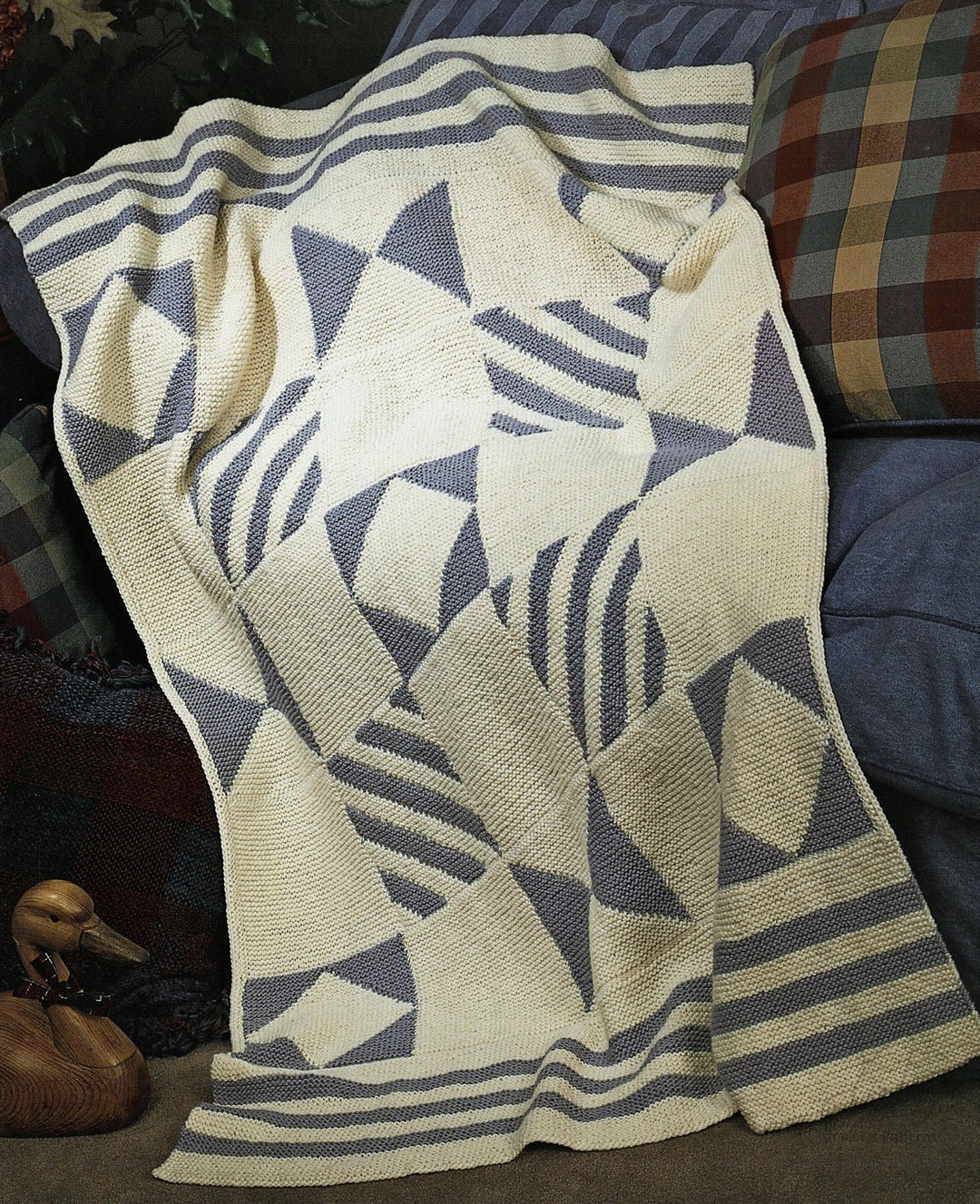 Cute Country Quilt Look Aran Afghan, Vintage Knitting Pattern, PDF ...