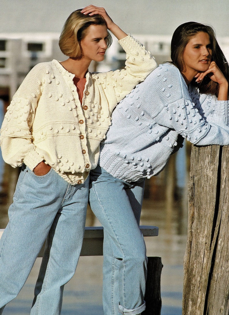 Ladies Easy Fit Aran Bobble Stitch Cardigan With Cabled Bands - Etsy