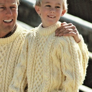 Father and Son Traditional Raglan Sleeve Aran Sweaters, Vintage ...