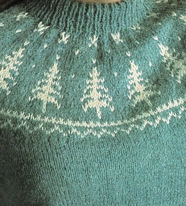 Ladies and Mens Lovely Fair Isle Sweater With Pine Tree Motifs, Vintage ...
