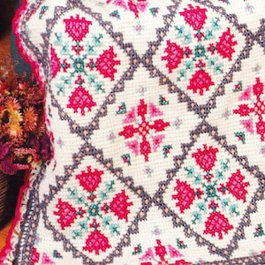 Gorgeous Floral Cross-stitch Afghan in Aran, Vintage Crochet Pattern ...