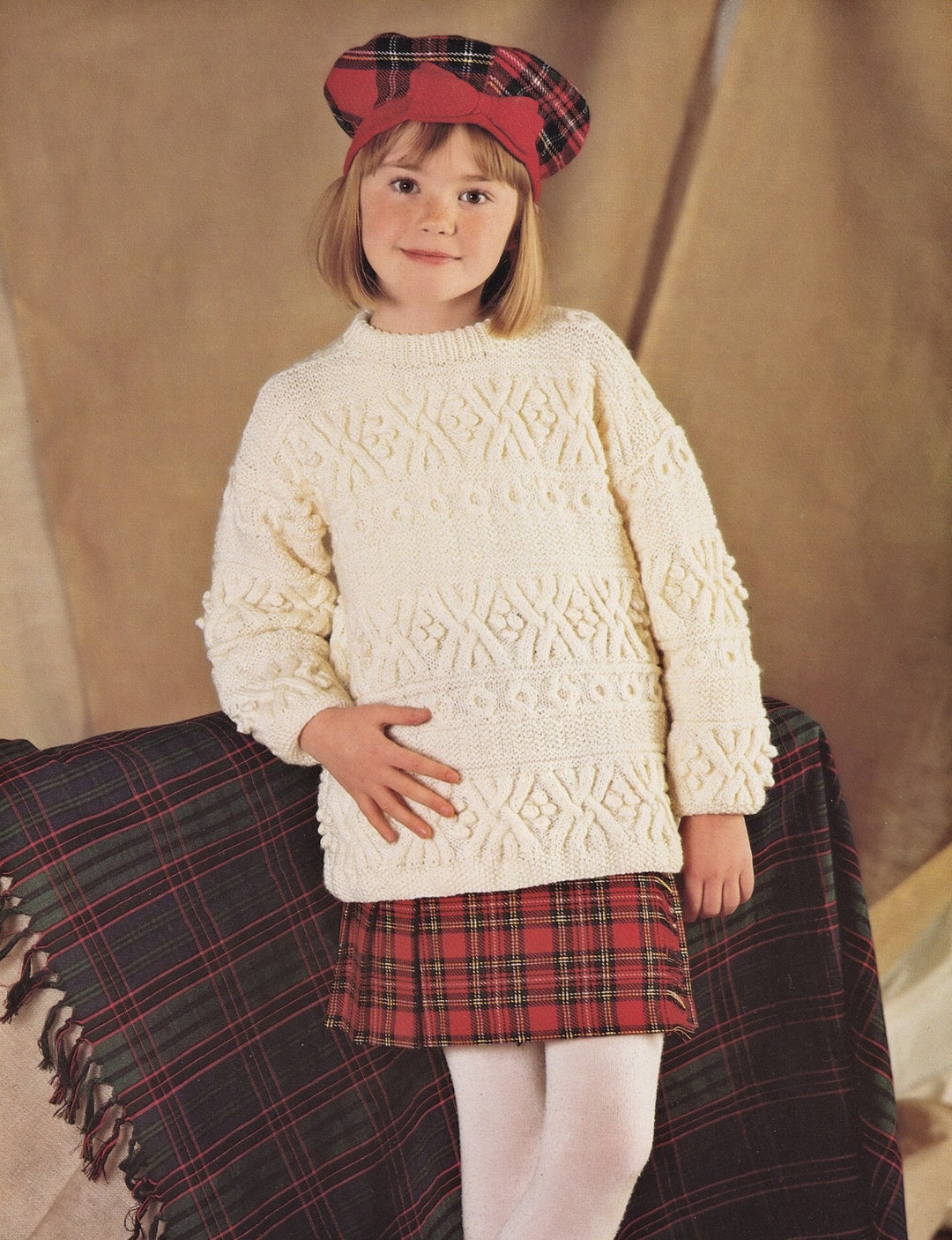 Toddlers and Girls Beautiful Aran Style Long Line Sweater, Vintage ...