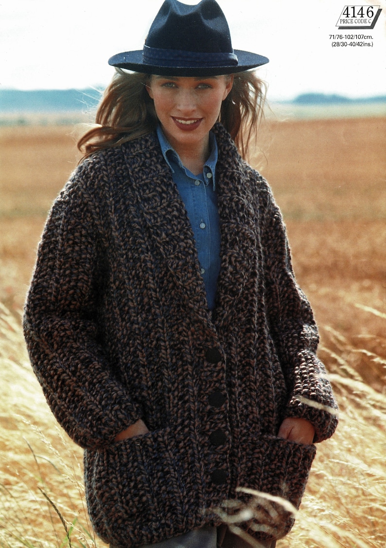 Ladies Great Super Bulky Rib Stitch Jacket With Shawl Collar - Etsy