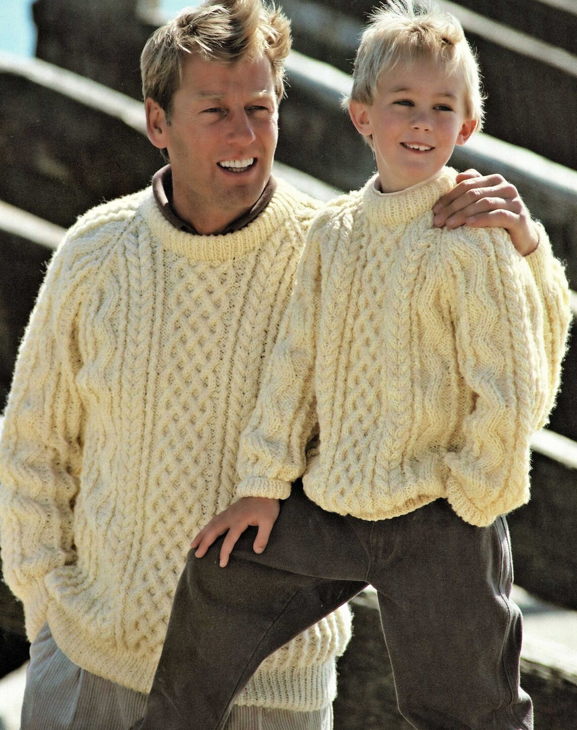 Father and Son Traditional Raglan Sleeve Aran Sweaters | Etsy