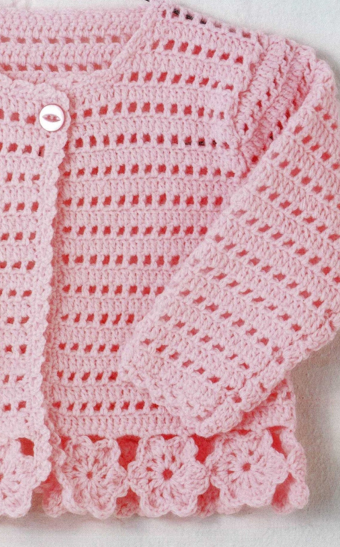 Babies and Toddlers Cardigan With Pretty Floral Edge and Matching Hat ...