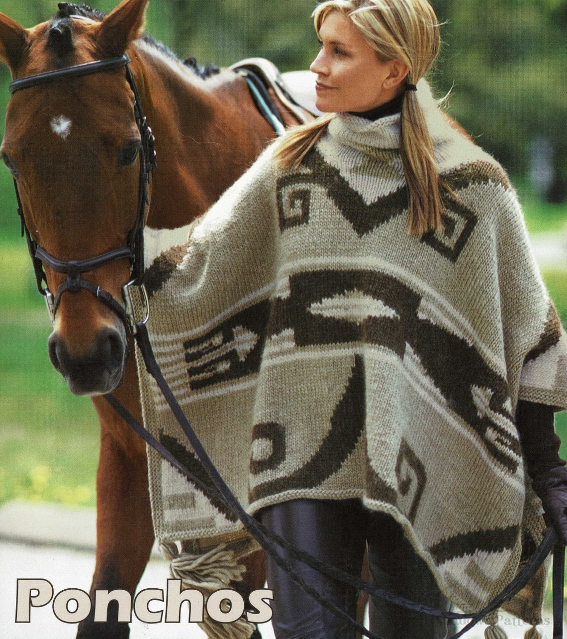 Two Great Ladies Ponchos - One in Navajo Design and the Other One Plain ...