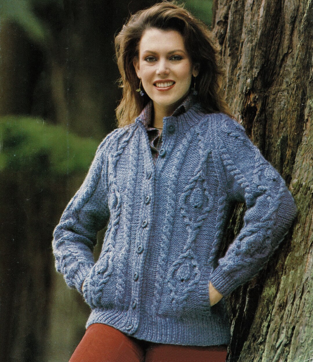 Ladies Lovely Chunky Knit Cable Jacket With Round Neck and Raglan ...