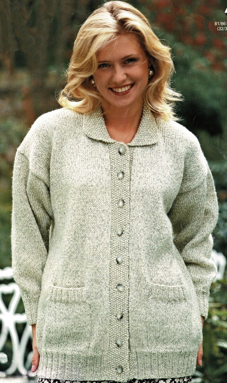 Ladies easy Knit Jacket With Moss Stitch Collar | Etsy
