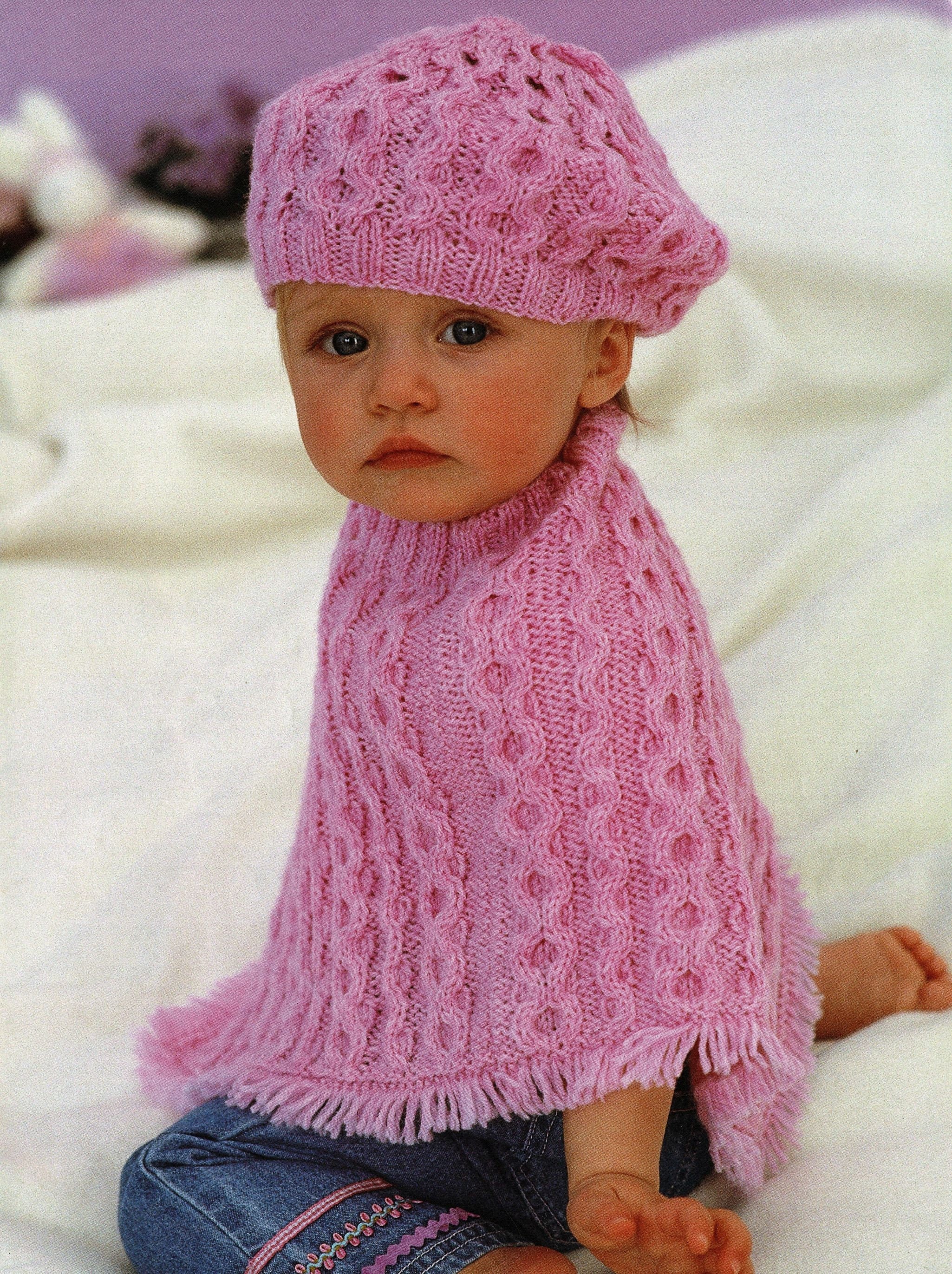 Babies Toddlers and Girls Cute Poncho With Cable Pattern and - Etsy