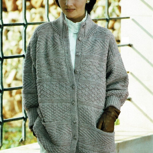 Womens Aran Coat Knitting Pattern PDF Ladies Aran Coat Vintage - Etsy