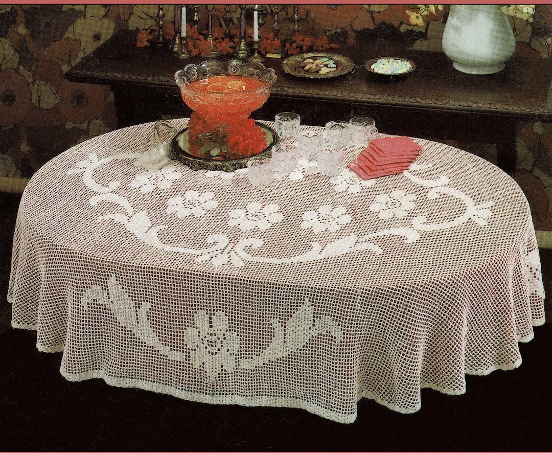 Gorgeous Floral Filet Oval Crochet Tablecloth, Vintage Crochet Pattern ...