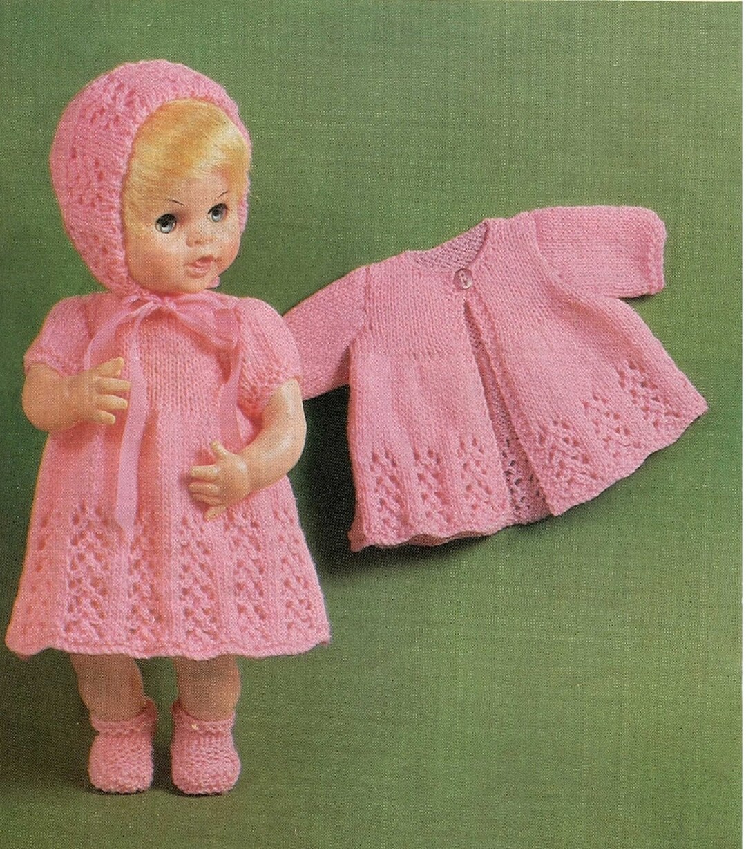 Baby Dolls hübsches Kleid, Mantel, Mütze und Schuhe, Vintage ...