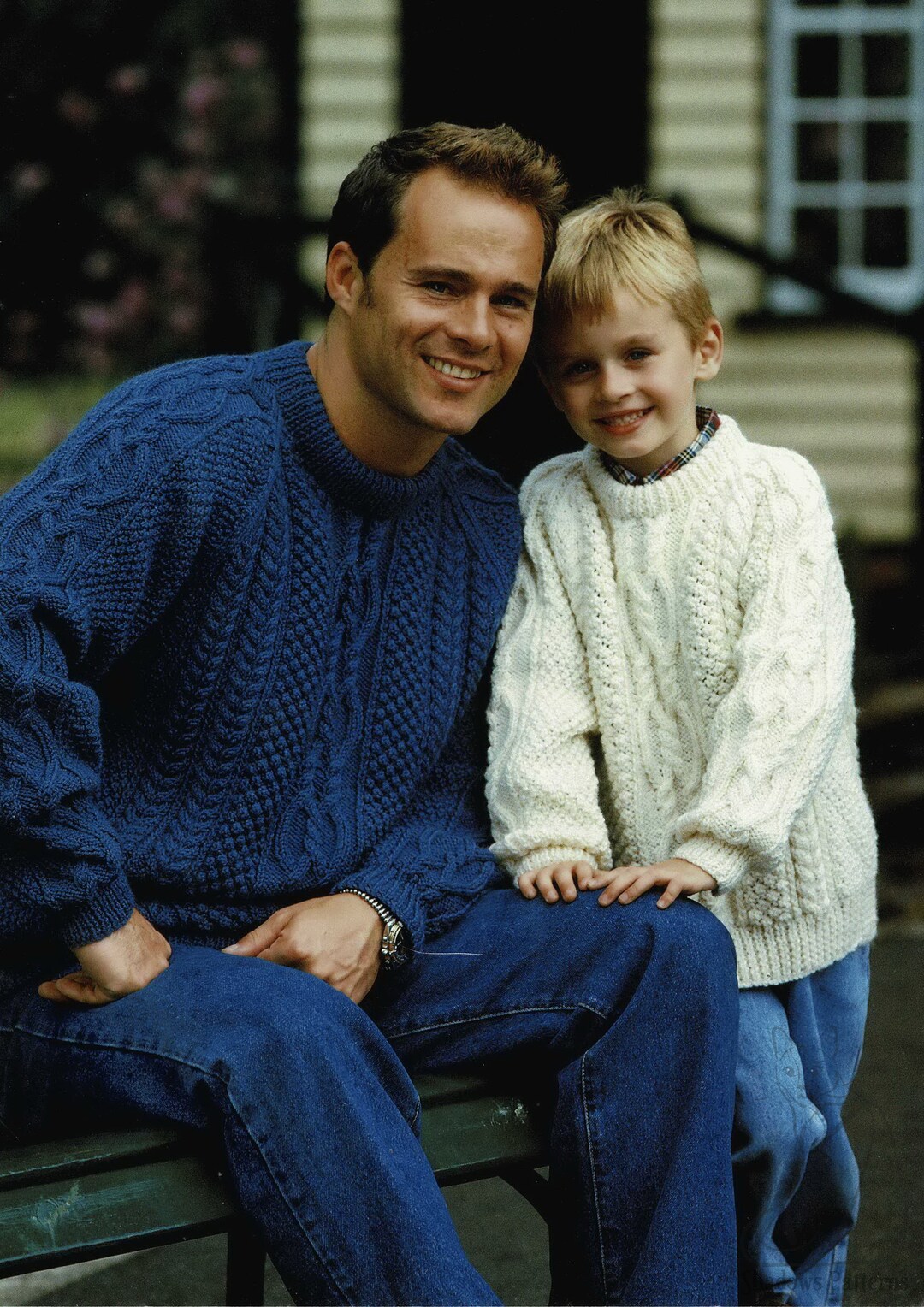 Father and Son Traditional Raglan Sleeve Aran Sweaters, Vintage ...