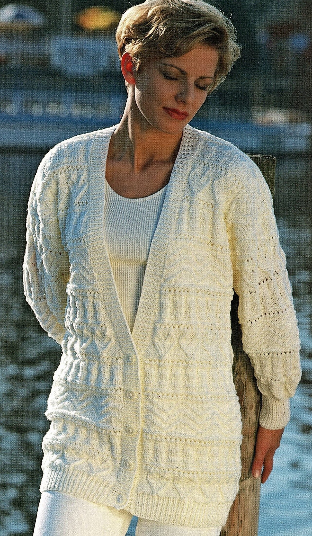 Ladies Long Line Textured Cardigan With Deep V Neckline, Vintage ...