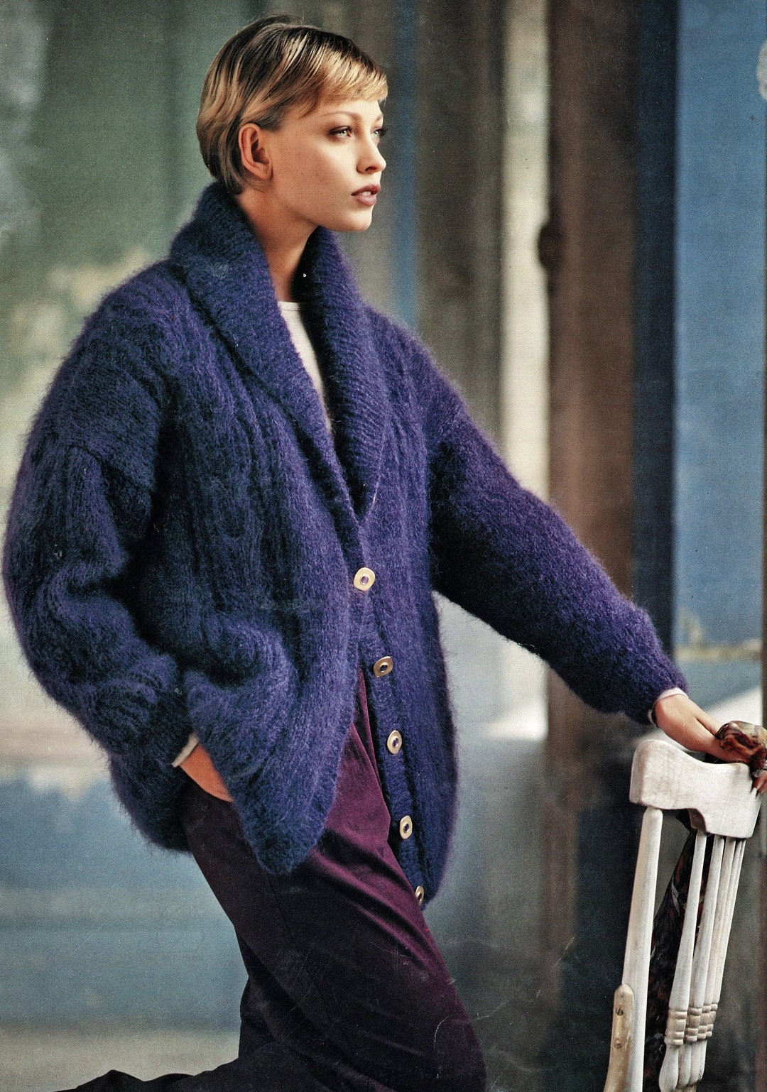 Ladies Fabulous Mohair Jacket With Shawl Collar and Horseshoe Cable ...