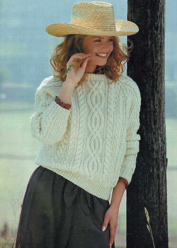 Ladies Classic Crew Neck Aran Sweater With Raglan Sleeves | Etsy