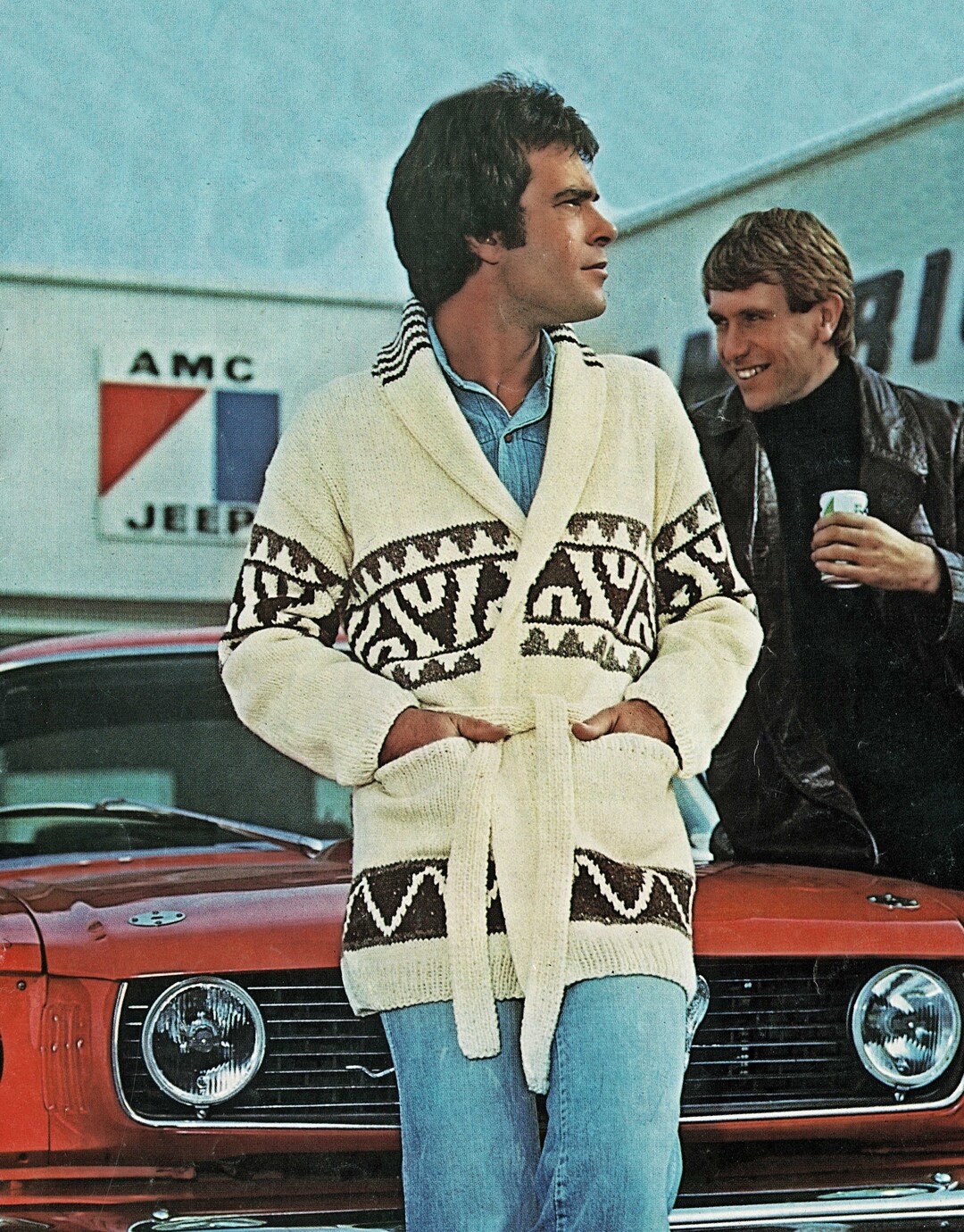 Mens Classic Starsky & Hutch Style Fair Isle Belted Jacket, Vintage ...