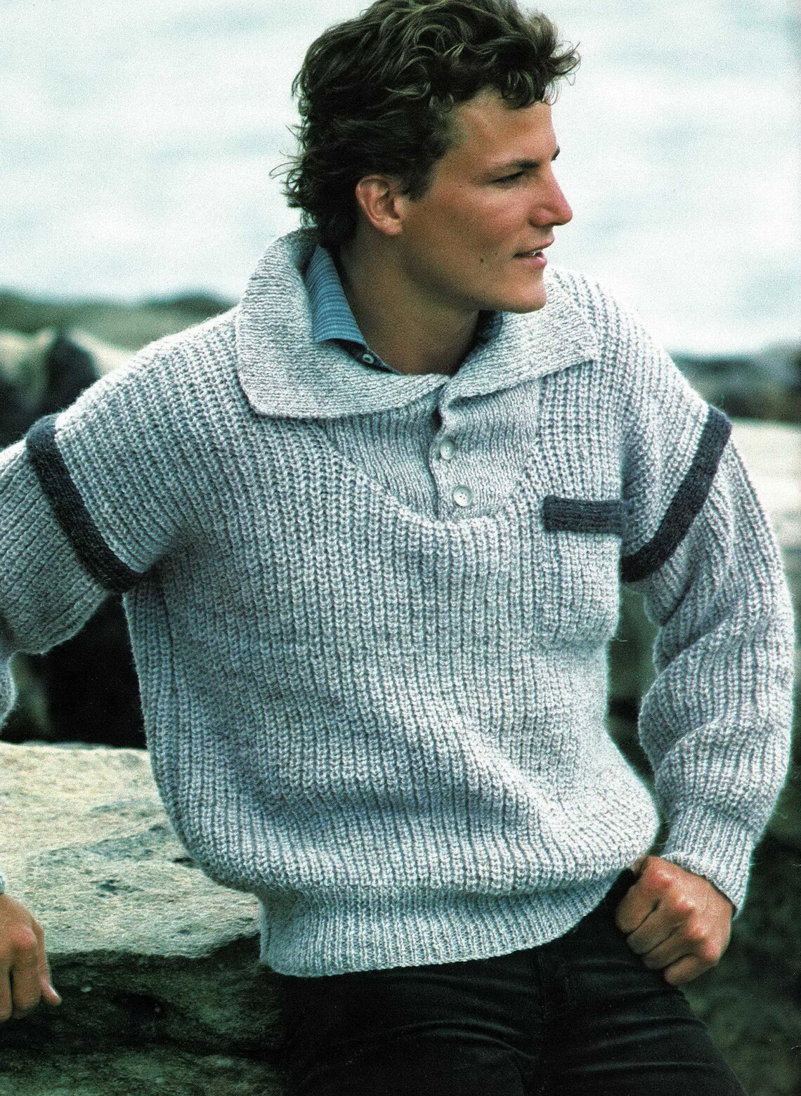 Mens Great Fishermans Rib Sweater With Contrast Trim Vintage - Etsy