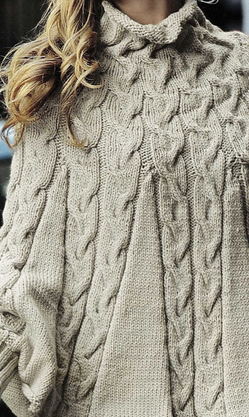 Ladies Aran Cable Flared Poncho with Stand Up Neckline and | Etsy