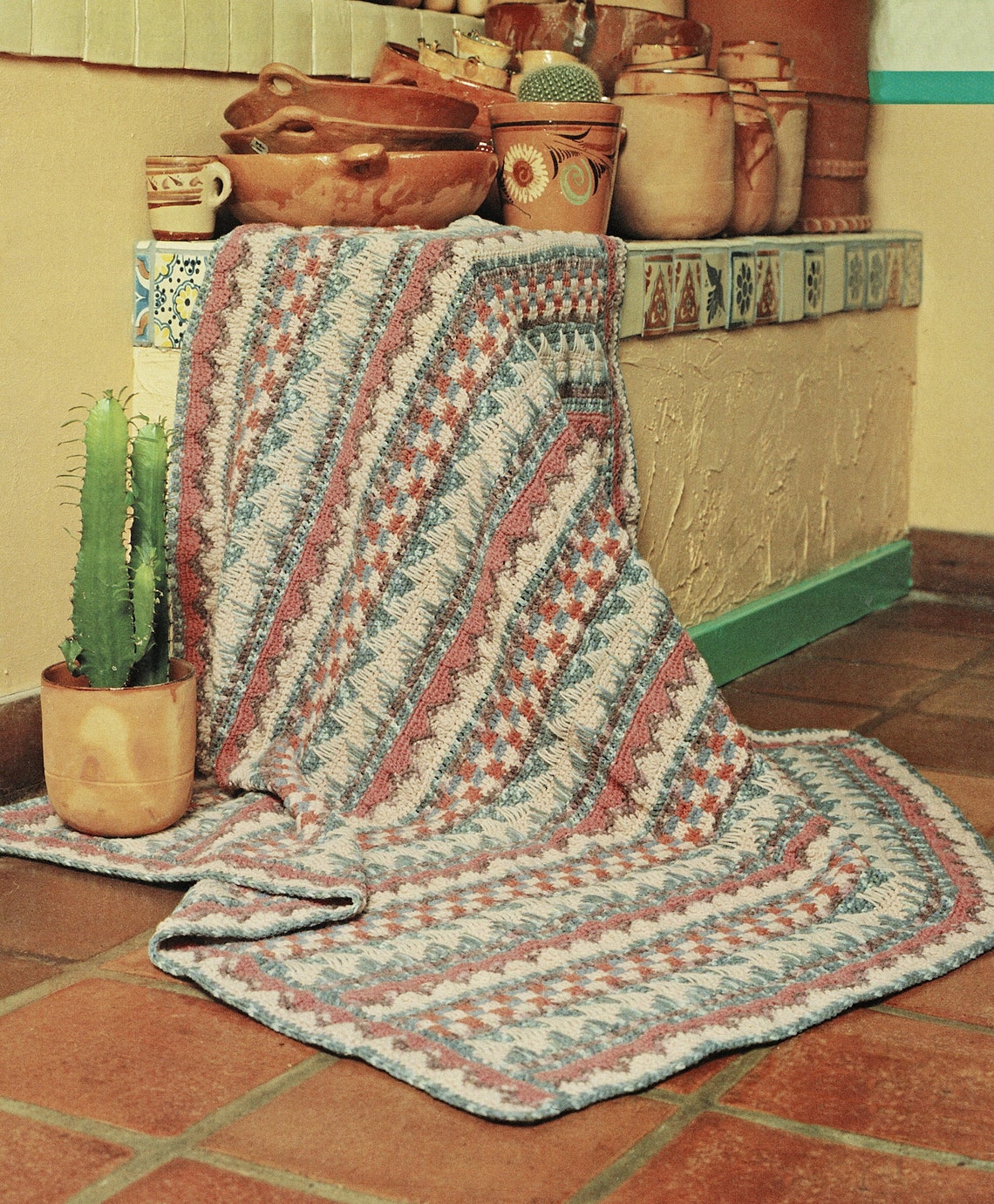Lovely Crochet Desert Southwest Afghan in Aran, Vintage Crochet Pattern ...