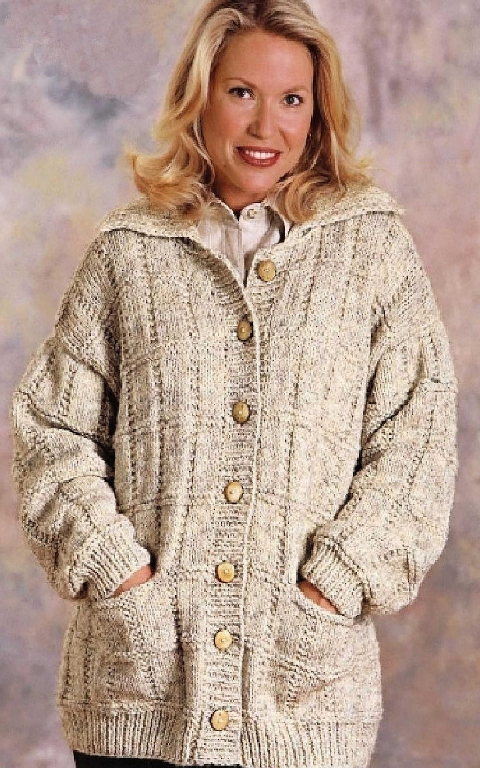 Ladies "easy Knit" Casual Chunky Box Stitch Jacket With Collar, Vintage ...