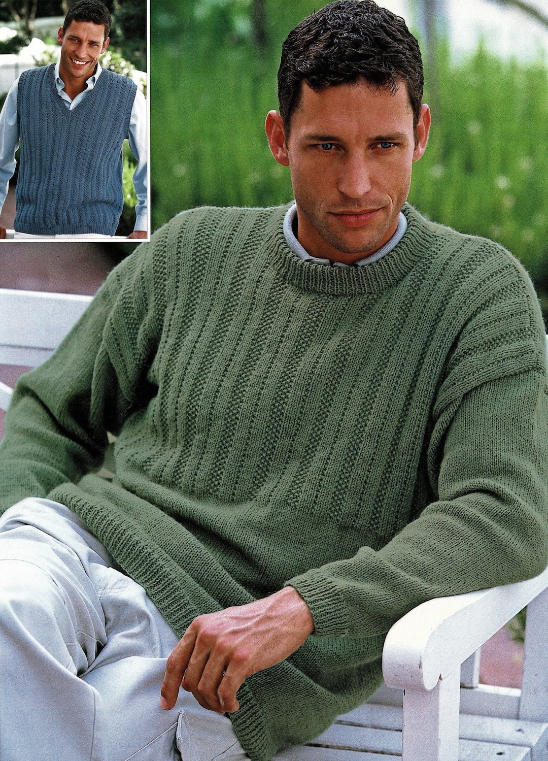 Mens "easy Knit" Guernsey Style Sweater and V Neck Vest, Vintage ...