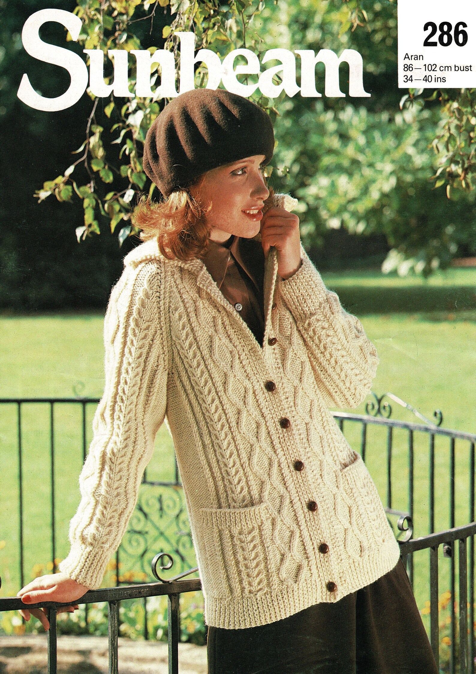 Ladies Traditional Aran Hip Length Jacket With Collar and Pockets ...