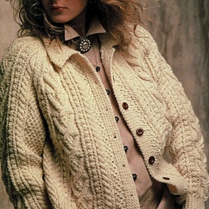 Ladies Lovely Traditional Aran Cardigan With Collar, Vintage Knitting ...