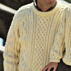 Father and Son Traditional Raglan Sleeve Aran Sweaters, Vintage ...