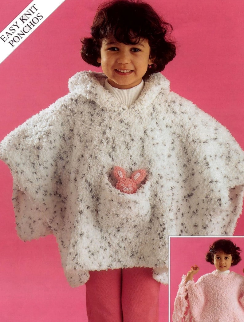 Girls easy Knit Ponchos 2 Styles With Hood or | Etsy